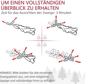 HOMCOM Vánoční stromek s LED osvětlením, sada 2 ks, 107 cm, šišky, červené bobule, nehořlavý, zelená/bílá