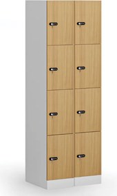Šatní skříňka S1 s úložnými boxy, 4 boxy, 1850 x 300 x 500 mm, mechanický kódový zámek, laminované dveře, ořech