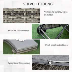 Outsunny polyratanové lehátko zahradní lehátko s polštářem 5-stupňově nastavitelné zahradní nábytek ve tvaru S kovově šedý 207 x 70 x 70 cm |