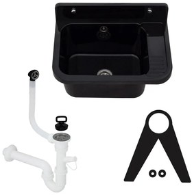 Sink Quality Universe, univerzální plastová výlevka 50x34x31 cm + sifon, 1-komorová, černá, SKQ-KGK50-BK