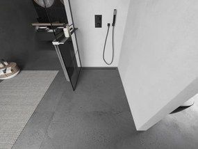 Mexen Kioto+ L, sprchová zástěna Walk-In s poličkou a věšákem 90 x 200 cm, 8mm čiré sklo černý vzor, ​​grafitový profil, 800-090-123-95-77