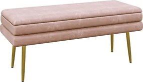 HOMCOM Lavice s polštářem, s úložným prostorem, ocel, 100 x 37,5 x 42 cm, růžová
