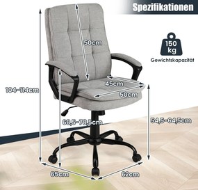 Costway Ergonomická kancelářská židle s područkami a kolečky Výškově