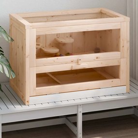 Klec pro křečky 60 x 35,5 x 42 cm masivní jedlové dřevo 172378