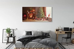 akrylový obraz Krbová dárky vánoční stromky 140x70 cm