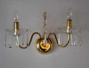 2 Arms tubular brass crystal wall light with cut crystal hooves