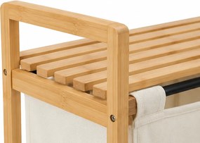 koš na prádlo, 2 vaky, 46 l, bambus/látka, 71x63x33 cm, přírodní/krémová, Dekorino KP20260009