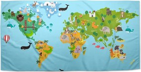 Sablio Ručník Zvířecí mapa světa - 50x100 cm