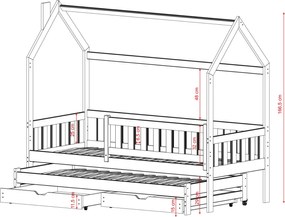 Dětská domečková postel s přistýlkou a šuplíky MATYLDA - 200x90 cm - šedá