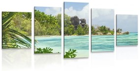 5-dílný obraz nádherná pláž na ostrově La Digue - 200x100 cm