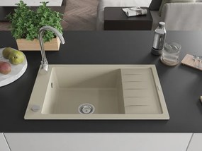 Mexen Elias granitový dřez s 1 komorou a odkapávačem 795 x 480 mm, béžový, sifon chrom - 6511791005-69