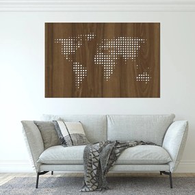 dřevo života Dřevěná mapa světa DOTS Barevný vzor: Ořech, Velikost map: 80x53