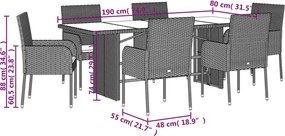 7dílný zahradní jídelní set s poduškami šedý polyratan 3213508