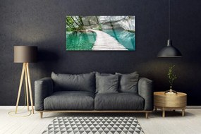 Obraz na skle Most Jezero Architektura 125x50 cm