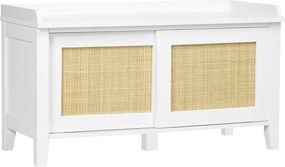 HOMCOM Botník se Sedadlem, Botový Kabinet se Sedací Ploché 2 Ratanové Dveře, Bohemian Styl, Nosnost 130 kg, pro Předsíň, 80x35x45 cm Bílá a Přírodní |
