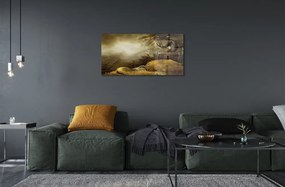 Obraz na skle Dragon horské mraky zlato 140x70 cm