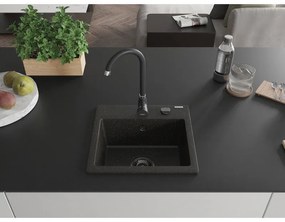Mexen Milo, 1-komorový granitový dřez 435x410x171 mm a černá baterie Telma, černá-zlatá metalíza, 6505-75-670200-70-B