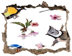 Wallmuralia Samolepící díra na stěnu Ptáci květy višně 95x64 cm