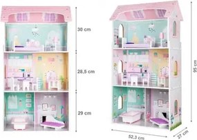 ECOTOYS Třípatrový domeček pro panenky Jahodový / od 3 let