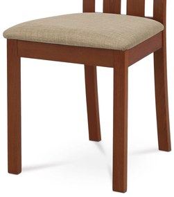 AUTRONIC Jídelní židle, masiv buk, barva třešeň, látkový béžový potah BC-2602 TR3