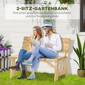 Zahradní lavice Outsunny 2místná dřevěná lavice do 220 kg, lavice na terasu s opěradlem, masivní dřevo 116 x 56 x 80 cm, robustní zahradní nábytek | …