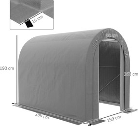 Outsunny Zahradní úložný stan na kola - Plechová konstrukce, PE plachta, 2,4 x 1,6 x 1,9 m, Šedá