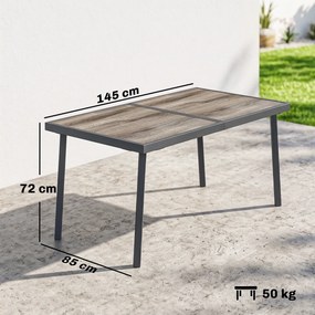 Outsunny zahradní stůl balkonový stůl 145 x 85 cm jídelní stůl pro 6 osob se vzhledem dřeva a šedým ocelovým rámem pro zahradu a terasu | Aosom.de
