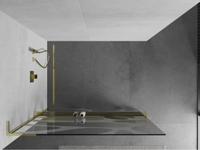 Mexen Kioto+ L, sprchová zástěna Walk-In s poličkou a věšákem 100 x 200 cm, 8mm čiré sklo bílý vzor, ​​zlatý lesklý profil, 800-100-123-50-97