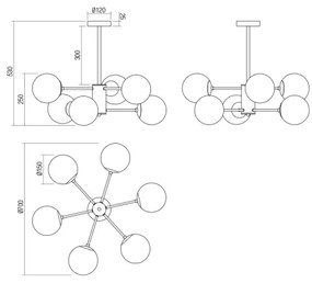 Redo 01-2943 - Lustr na tyči MUNDI 6xE14/28W/230V měď/kouřová