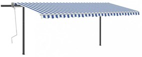 Ručně zatahovací markýza se sloupky 400x350 cm Dekorhome Bílá / modrá