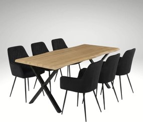 Vikio Jídelní set pro 6 osob 180x90 cm soft dub noha X černá židle s područkami VJS228-6C