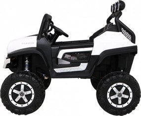 Ramiz Mercedes Benz Unimog elektrické autíčko pro děti bílé + pohon 4x4 + dálkové ovládání + nosič zavazadel + pomalý start + MP3 + LED