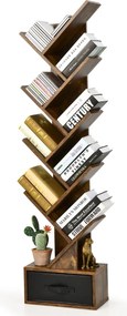 Costway Knihovna 10 Tier Tree Book se zásuvkou pro ložnici/obývací pokoj