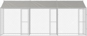 Psí klec s střechou Stříbrná 600 x 200 x 256 cm Ocel a PE 3368299