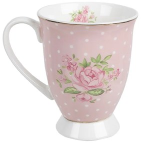 Porcelánový hrnek s bílými puntíky se vzorem růžové růže Sweet Roses – 300 ml