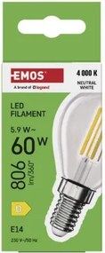 Emos lighting LED žárovka Filament Mini Globe / E14 / 5,9 W (60 W) / 806 lm / neutrální bílá 1525731450