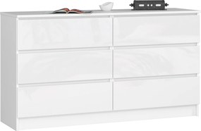 Komoda K140 6SZ bílá/bílý lesk