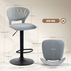 HOMCOM sada 2 barových stoliček 360° — výškově nastavitelné 84,1–104,9 cm, větrané opěradlo, opěrka nohou, šedé