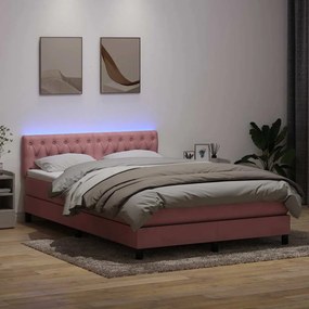 Box spring postel s matrací a LED růžová 160x210 cm samet 3317180