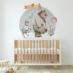 Gario Dětská nálepka na zeď Dreamland - srnka, medvídek a zajíček Rozměry: 100 x 95 cm