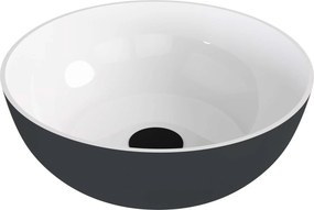 Polysan Banera - Umyvadlo na desku, průměr 39 cm, bez přepadu, bez otvoru pro baterii, matný antracit/bílá 14337.52