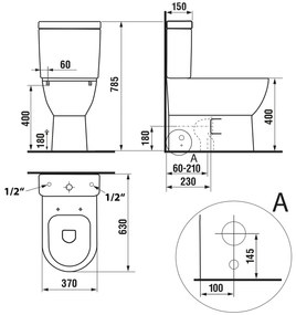 Sapho, JALTA RIMLESS WC kombi mísa s nádržkou včetně splachovací soupravy, spodní/zadní