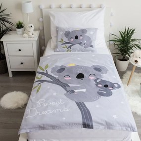 Šedé bavlněné dětské povlečení do postýlky 100x135 cm Koala "Sweet Dreams" – Jerry Fabrics