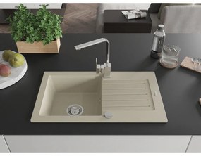 Mexen Pablo, granitový dřez 752x436x161 mm, 1-komorový a chromová baterie Rita, béžová, 6510-69-670300-00
