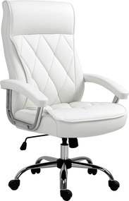 Kancelářská židle Vinsetto imitace kůže, ergonomická kancelářská židle, otočná židle s houpací funkcí, výškově nastavitelná, bílá| Aosom