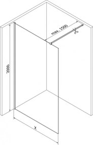 Mexen, Mexen Kioto-X sprchová stěna 100 x 200 cm, matná 10 mm, černá - 800-100-101-70-30-X