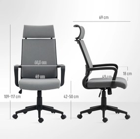 HOMCOM Kancelářská židle, ergonomická stolní židle s opěrkami, opěrkou hlavy, výškově nastavitelná otočná židle s houpací funkcí, počítačová židle s …