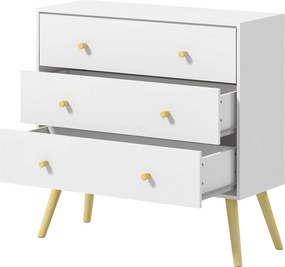 HOMCOM Komoda se 3 zásuvkami do ložnice s nohami z borovicového dřeva pro obývací pokoj, kancelář, ložnici, nosnost 70 kg, 80x30x80 cm, bílá | Aosom