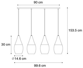 Moderní závěsné svítidlo černé s opálovým sklem 4-světlo - Drop