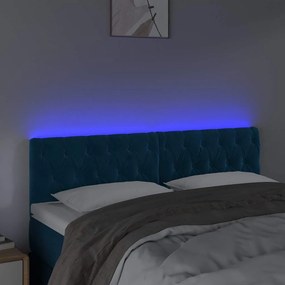 Čelo postele s LED tmavě modré 160 x 7 x 78/88 cm samet 3122006
